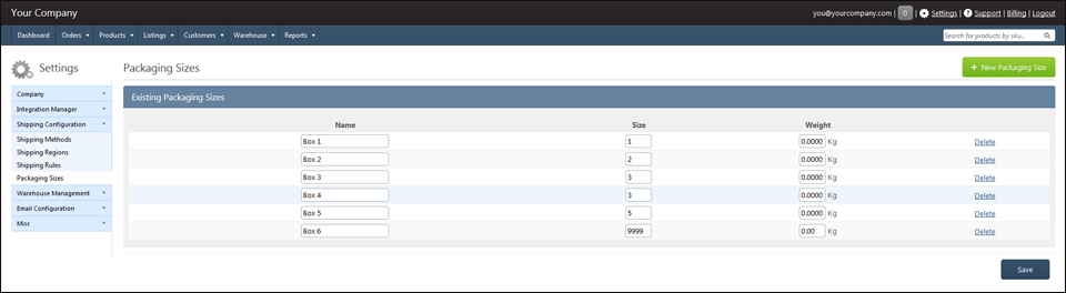 How to set up Packaging Sizes – StoreFeeder