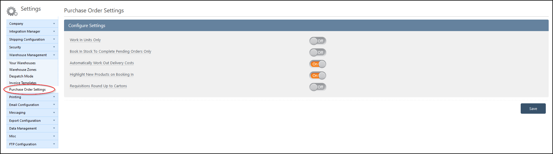 Purchase Order Settings – StoreFeeder