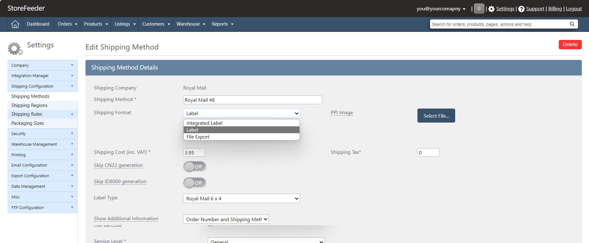 Setting Courier Label Type – StoreFeeder
